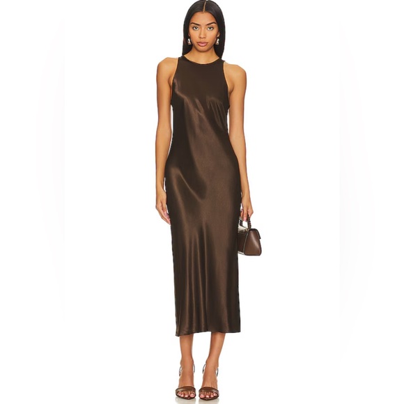 Rails | Dresses | Rails Moss Solene Brown Satin Open Cut Out Back ...